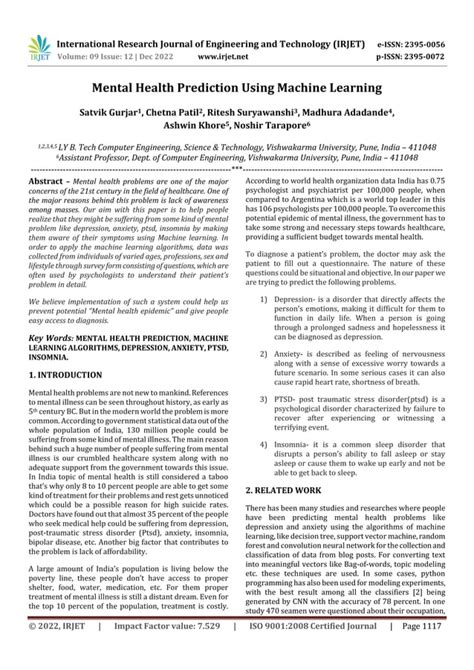 Mental Health Prediction Using Machine Learning Pdf