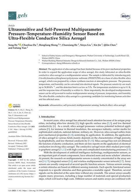 Pdf Ultrasensitive And Self Powered Multiparameter Pressure Temperature Humidity Sensor Based