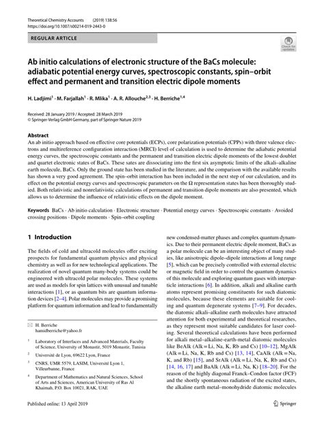 Pdf Ab Initio Calculations Of Electronic Structure Of The Bacs Molecule Adiabatic Potential