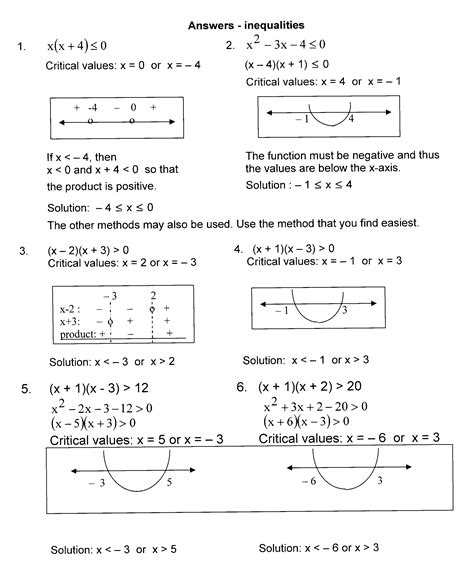 Imath Grade 11 Exercises Re Solving Quadratic Inequalities Answers