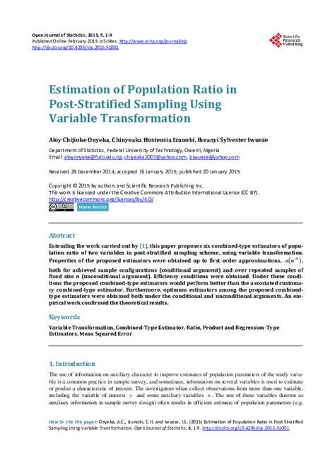 Pdf Estimation Of Population Ratio In Post Stratified Sampling Using Variable Transformation