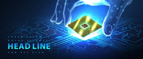 Computer Chip Microprocessor In Digital Hand On Circuit Board Stock Vector Illustration Of