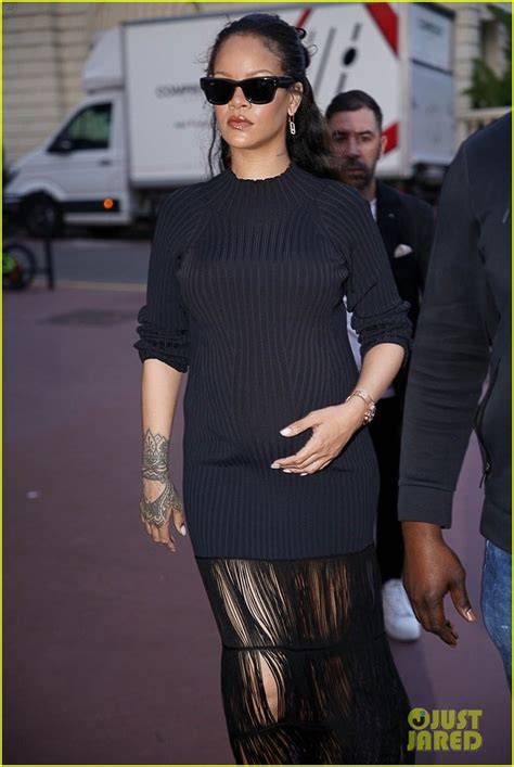 Pregnant Rihanna Wears Bump Hugging Black Dress While Shopping In