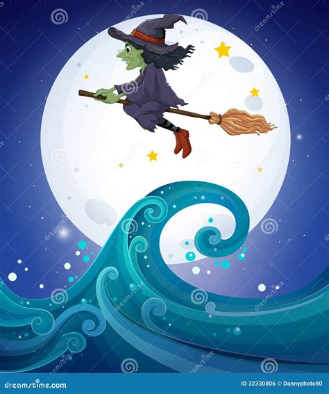 在巨型波浪上的一个巫婆 向量例证 插画 包括有 魔术师 圈子 次幂 魔术 月亮 女性 信仰 32330806