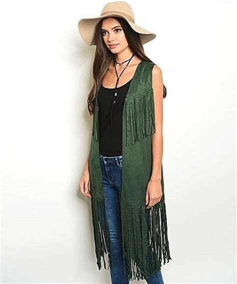 Haute Boho Western Vintage Hippy Faux Suede Leather Fringe Long Vest