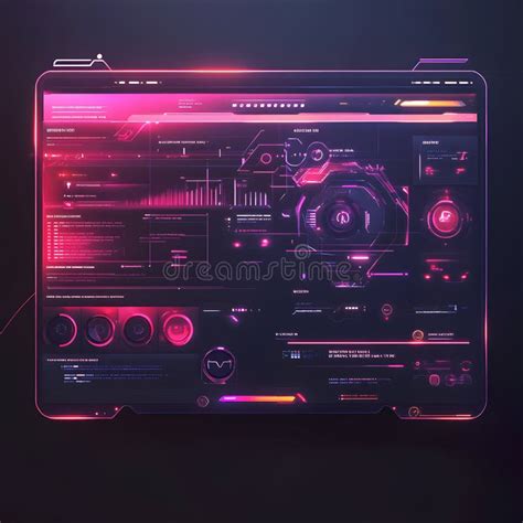 Futuristic Glowing Pink Purple Digital Interface With Data Charts Stock Illustration