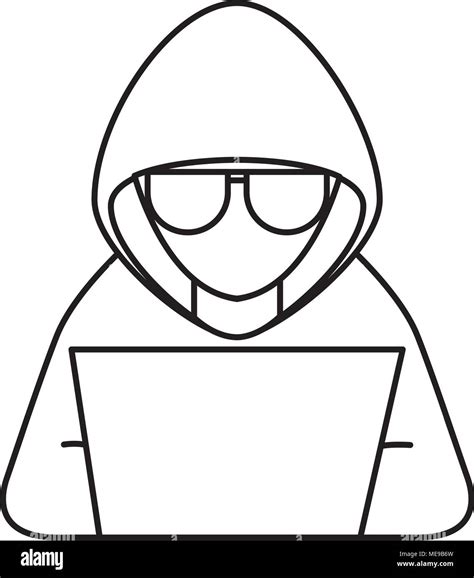 Cyber Security Hacker Character Crime Laptop Computer Stock Vector