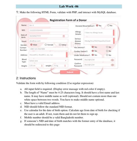Solved 1 Make The Following Html Form Validate With Php