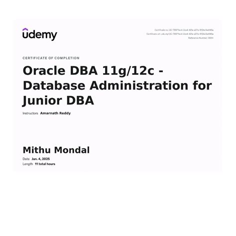 Check Out This Certificate I Got For Oracle Dba 11g 12c Database… Mithu Mondal