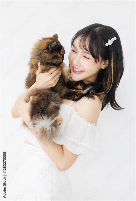 Portrait Of Asian Woman Young Pretty Female Beautiful Standing Holding