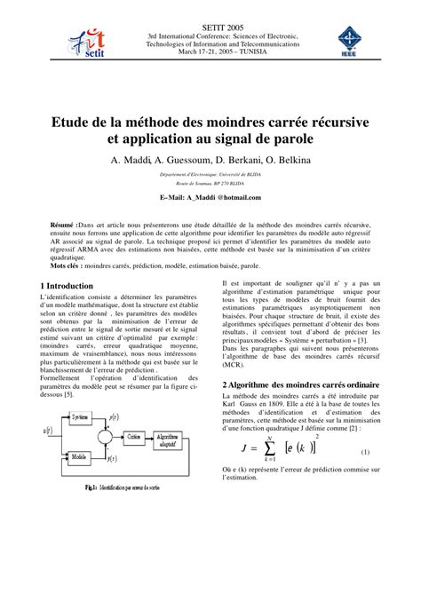 Pdf Etude De La Méthode Des Moindres Carrée Récursive Et Application Au Signal De Parole