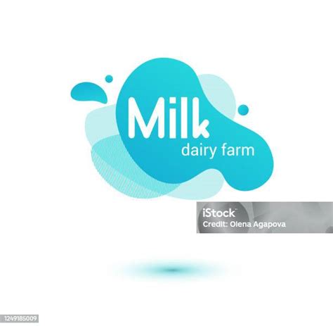 스플래시와 볼트가 있는 우유 배지와 유제품 라벨 드롭 앤 스플래시가 있는 밀크 배지는 패키지 라벨을 보관할 수 있습니다 액체 아메바 모양 파란색에 대한 스톡 벡터 아트 및