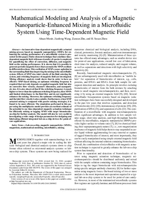 Pdf Mathematical Modeling And Analysis Of A Magnetic Nanoparticle Enhanced Mixing In A