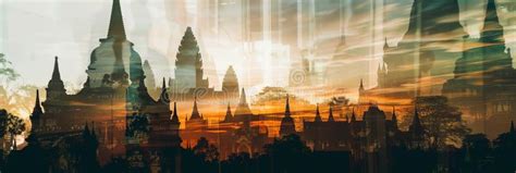 Ancient Architecture Close Up Focus On Copy Space Vivid Tones Double Exposure Silhouette With