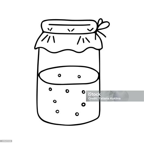흰색 배경에 고립 된 체리 잼 또는 콤포트가있는 유리 항아리의 검은 손 그리기 벡터 그림 귀여운에 대한 스톡 벡터 아트 및 기타 이미지 귀여운 낙서 드로잉 러시아
