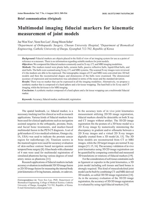 Multimodal Imaging Fiducial Markers For Kinematic Measurement Of Joint Models Docslib