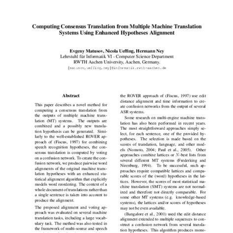 Computing Consensus Translation For Multiple Machine Translation Systems Using Enhanced