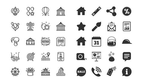 놀이 공원 라인 아이콘입니다 Carousels 롤러 코스터 서커스의 집합입니다 벡터 갈고리 발톱에 대한 스톡 벡터 아트 및 기타 이미지 갈고리 발톱 공연 날씬한