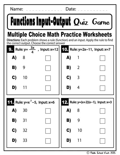 Functions Inputoutput Quiz Game Middle School Algebra Activity