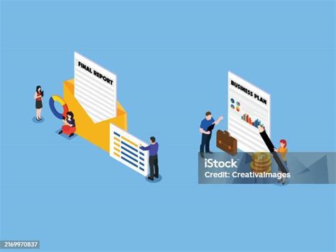 최종 보고서 및 사업 계획 3d 아이소 메트릭 벡터 일러스트 레이 션 개념에 대한 스톡 벡터 아트 및 기타 이미지 개념 계약서 계획 Istock