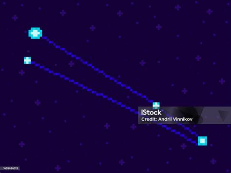 픽셀 아트 스타일의 서시너스 별자리 복고풍 비디오 게임 스타일의 밤하늘에 있는 8비트 별 별과 은하의 클러스터 응용 프로그램