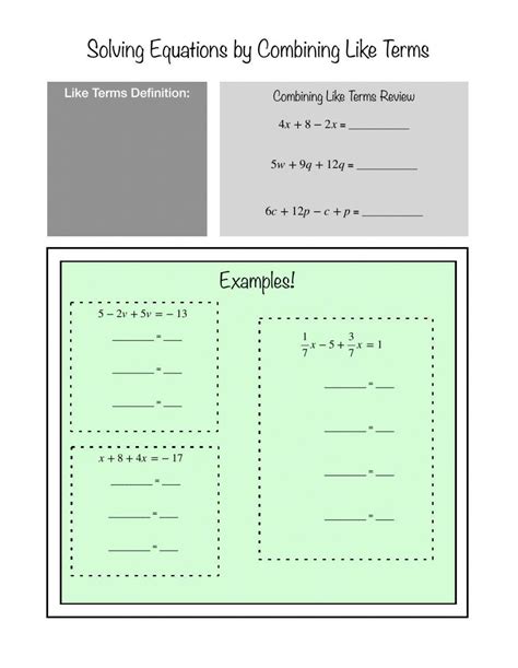 Solving Equations By Combining Like Terms Notes Worksheet Live Worksheets