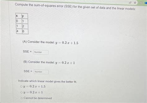 solved compute the sum of squares error sse for the given