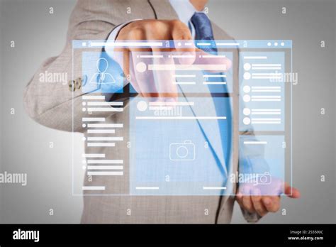 Web Page Browser Of Social Media Page VR Interface On The Laptop Computer Businessman Hand