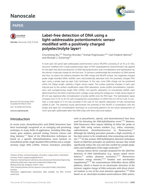 Pdf Label Free Detection Of Dna Using Light Addressable Potentiometric Sensor Modified With A