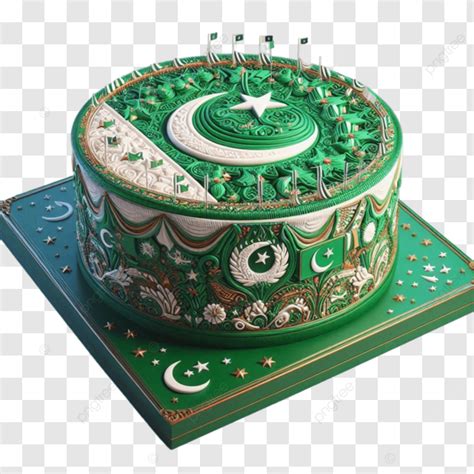 2024년 파키스탄 독립기념일을 위한 8k 3d Hd 케이크 이미지를 녹색과 흰색 색상으로 디자인합니다 국기 국가 상징은 축제적이어야 합니다 2024년 파키스탄 독립