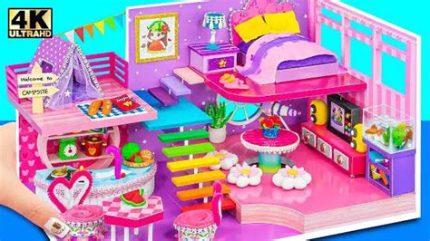 کاردستی با کارتون ساخت خانه مینیاتوری بنفش برای همستر