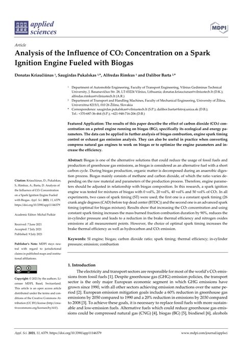 Pdf Analysis Of The Influence Of Co2 Concentration On A Spark Ignition Engine Fueled With Biogas