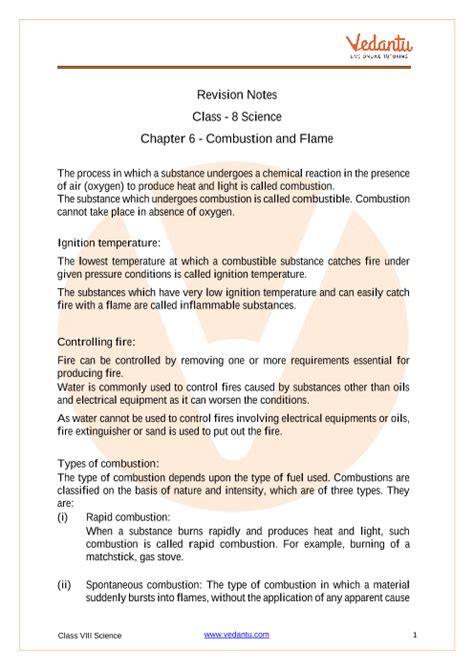 Combustion And Flame Class 8 Notes Cbse Science Chapter 6 [pdf]