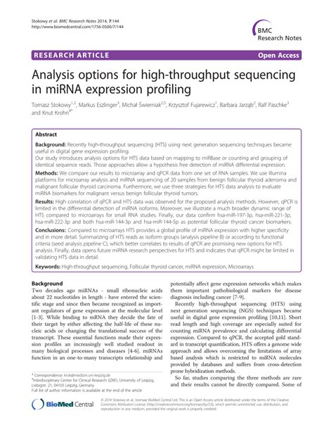 Pdf Analysis Options For High Throughput Sequencing In Mirna Expression Profiling