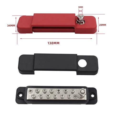 12 Point Busbar Bus Bar Power Distribution Block 180a 12v Dc Pair Black