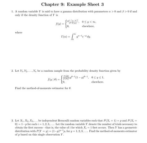Solved Chapter 9 Example Sheet 3 A Random Variable Y Is