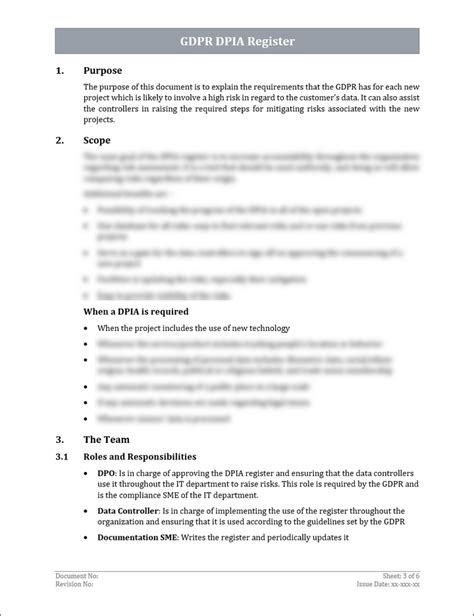 Gdpr Dpia Register Template It Governance Framework