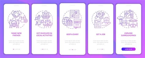 Premium Vector Adjusting To Living Abroad Purple Gradient Onboarding Mobile App Page Screen