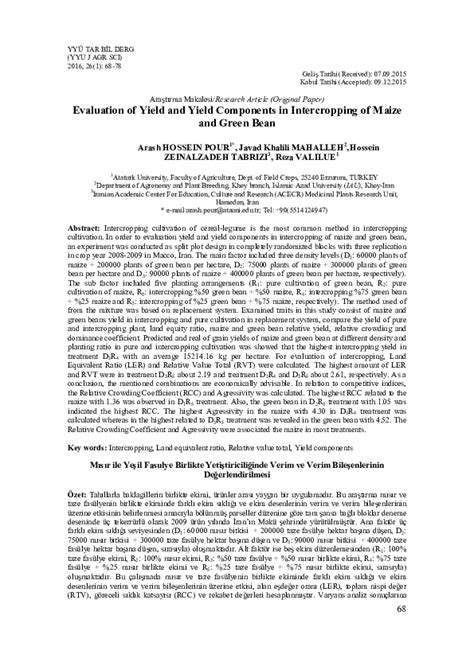 Pdf Evaluation Of Yield And Yield Components In Intercropping Of Maize And Green Bean
