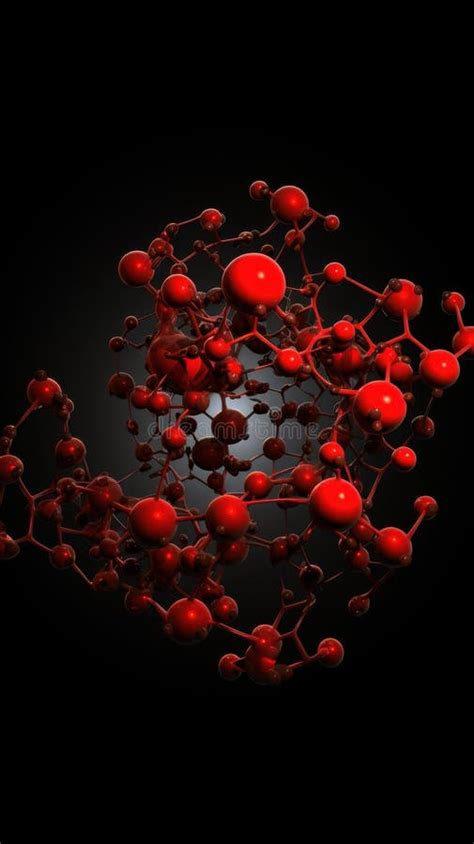 Abstract Molecular Structure With Red Spheres On Black Background Stock