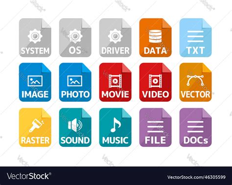 Various File Types Icon Set Royalty Free Vector Image