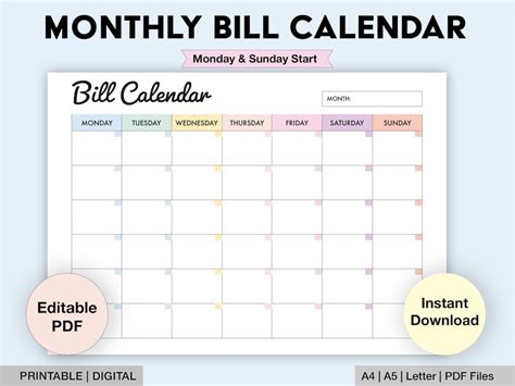 Stay On Top Of Your Bills With A Free Bill Pay Calendar Template