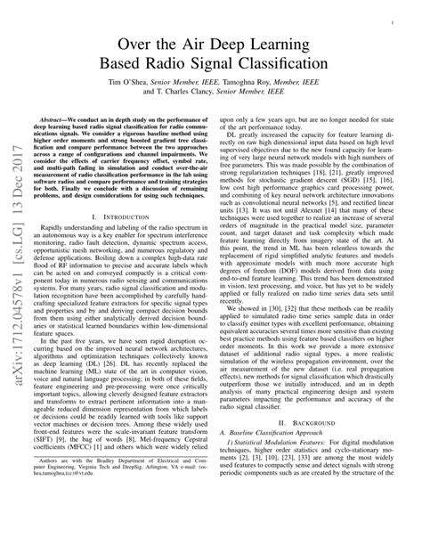 Pdf Over The Air Deep Learning Based Radio Signal Classification