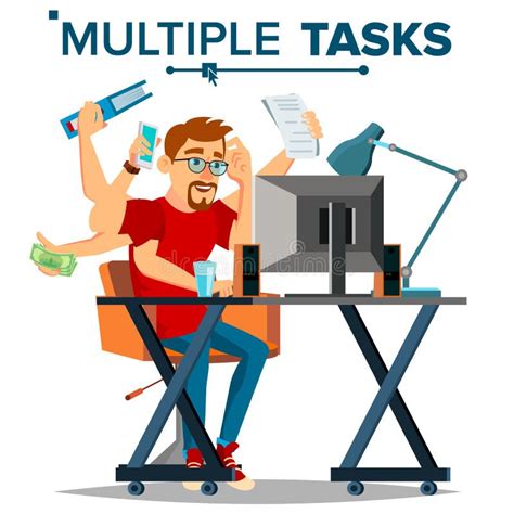 Multiple Tasks Businessman Vector Many Hands Doing Tasks Simultaneously Business Strategy