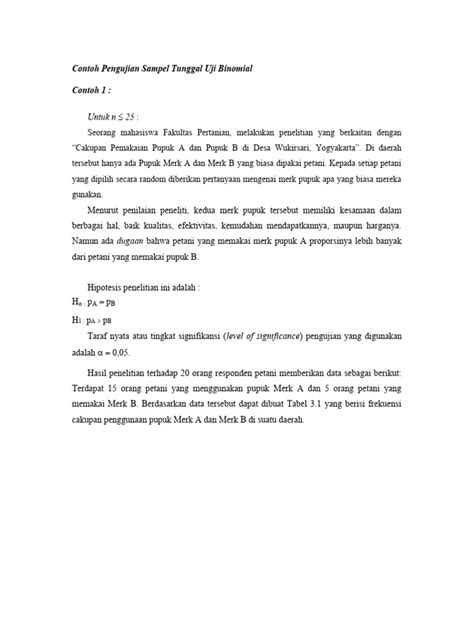 Contoh Pengujian Sampel Tunggal Uji Binomial Pdf