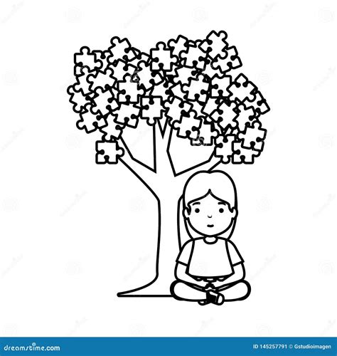 Girl With Tree Puzzle Attached Stock Illustration Illustration Of Vector Girl