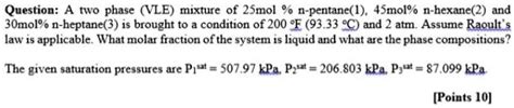 Question A Two Phase Vle Mixture Of 25mol N Pentane1 45mol N Hexane2 And 30mol N