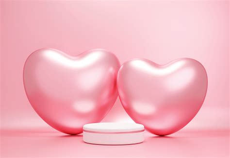 빈 연단과 복사 공간 3d 렌더링핑크 종이 배경에 장미 골드 하트 키오스크에 대한 스톡 사진 및 기타 이미지 키오스크 하트 모양 3차원 형태 Istock