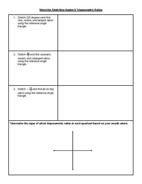 Warm Up Connecting To Signs Of Six Trig Ratios In Quadrants By Lena Feldman