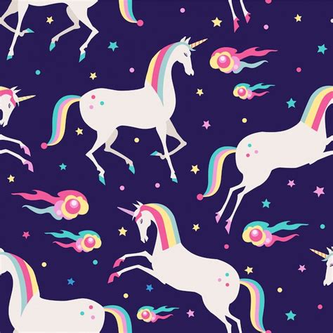 Premium Vector Seamless Pattern With Unicorns Stars And Clouds